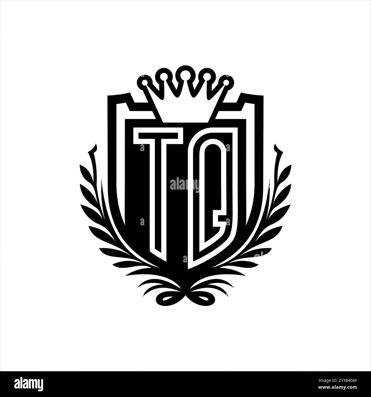 TQ Letter logo heraldic shield shape with crown, vintage shield on white background template ...