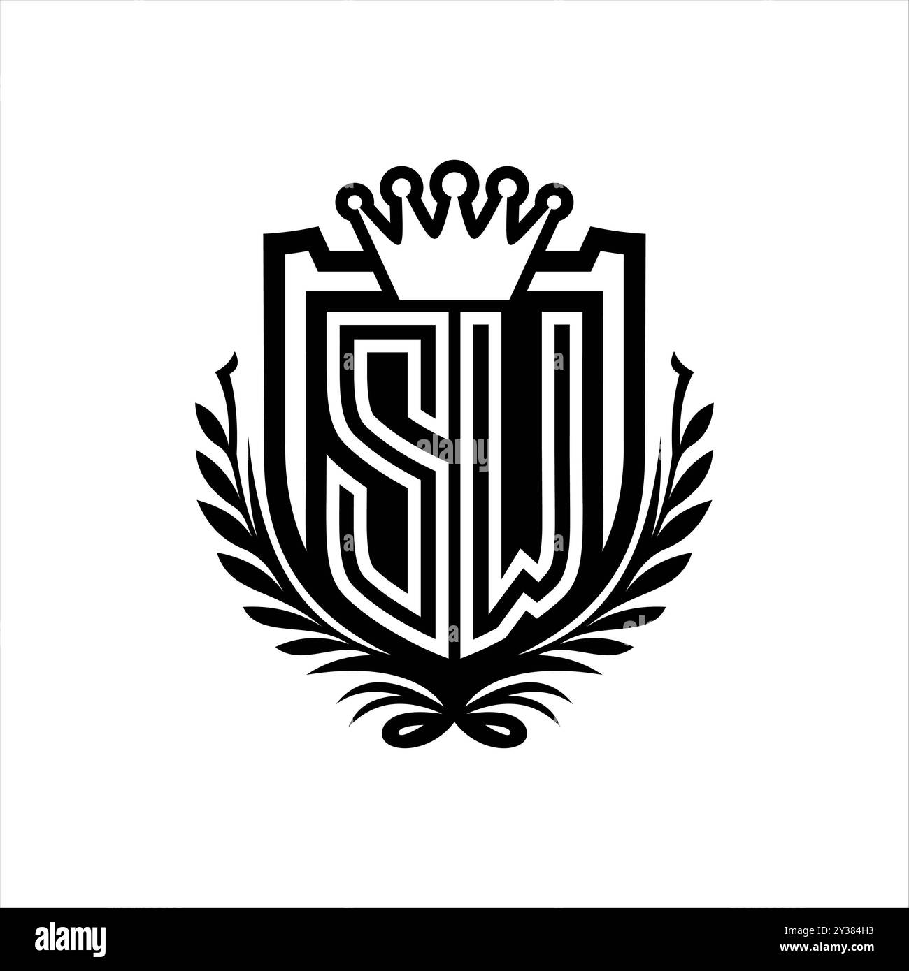 SW Letter logo heraldic shield shape with crown, vintage shield on ...