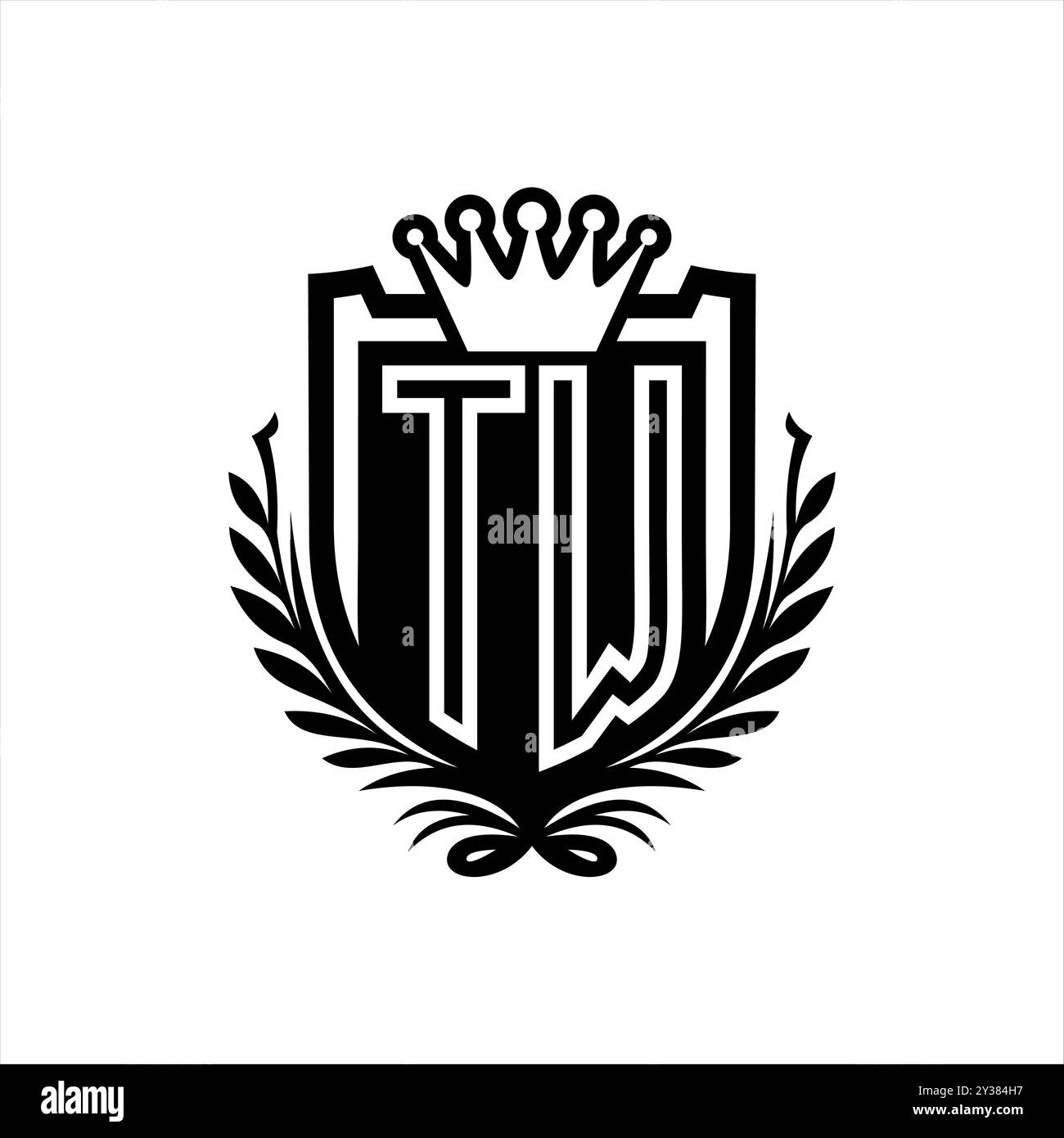 TW Letter logo heraldic shield shape with crown, vintage shield on white background template ...