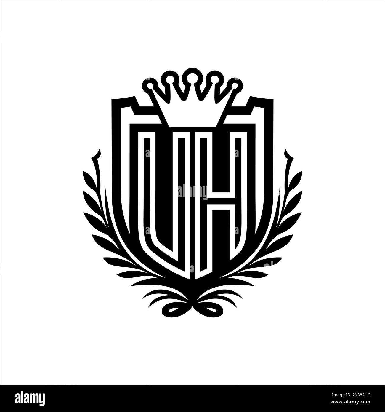 UH Letter logo heraldic shield shape with crown, vintage shield on ...