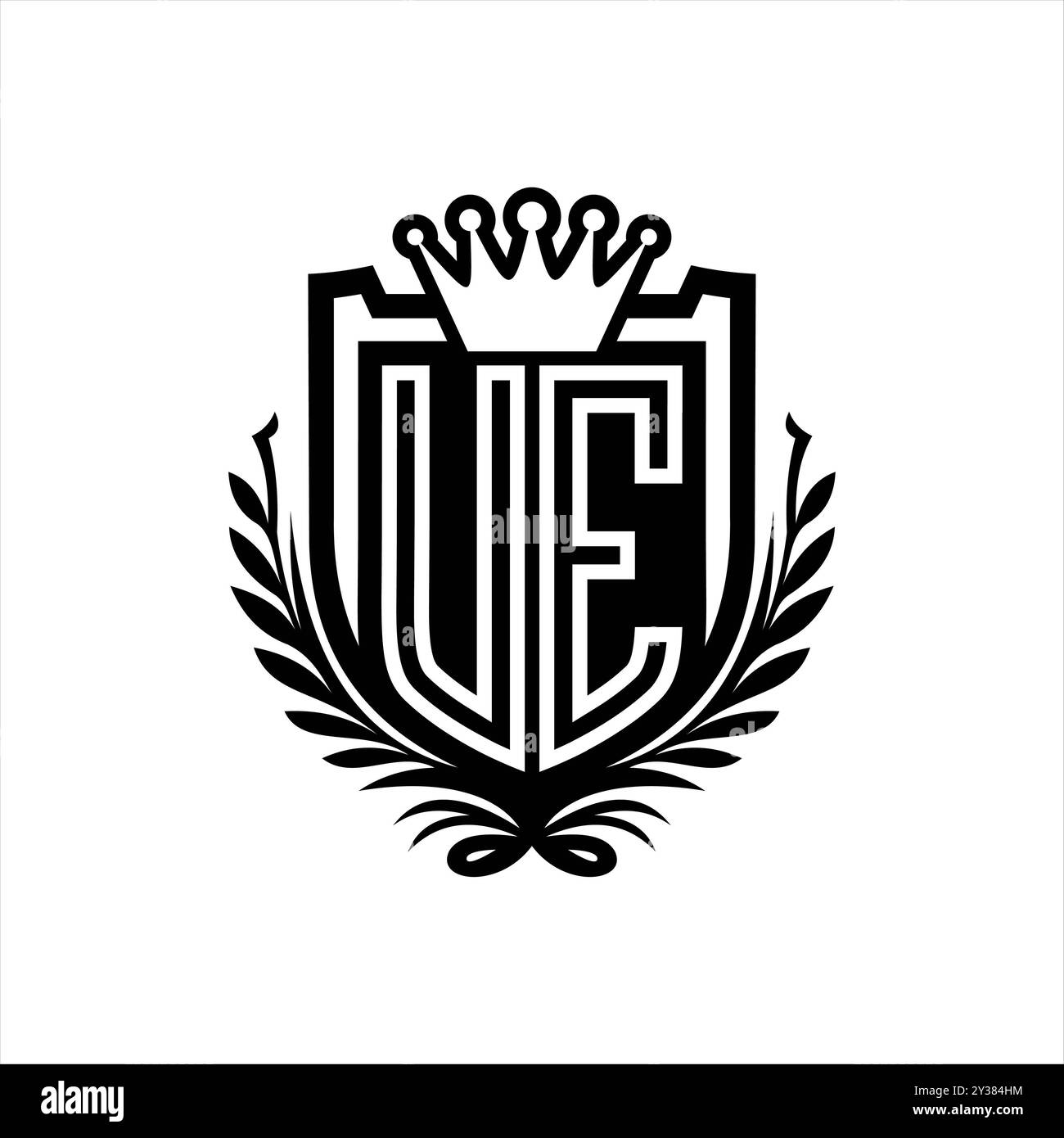 UE Letter logo heraldic shield shape with crown, vintage shield on ...