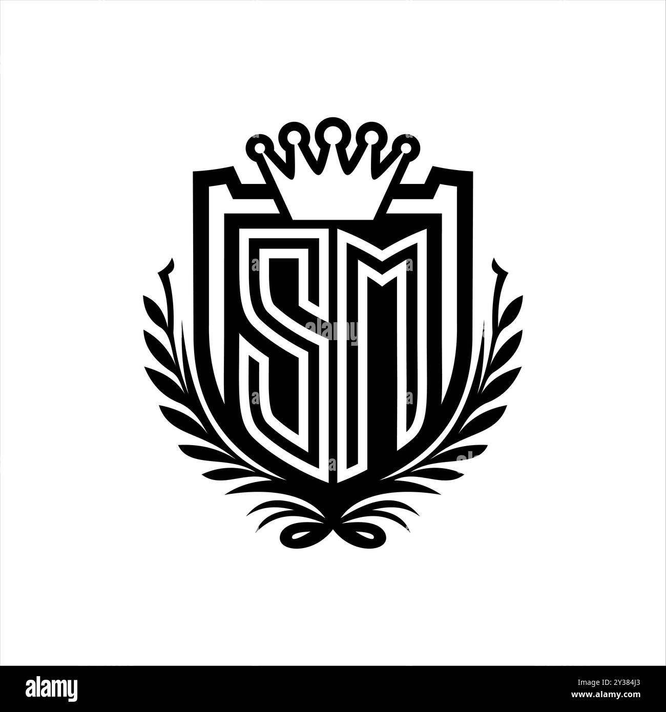 SM Letter logo heraldic shield shape with crown, vintage shield on ...