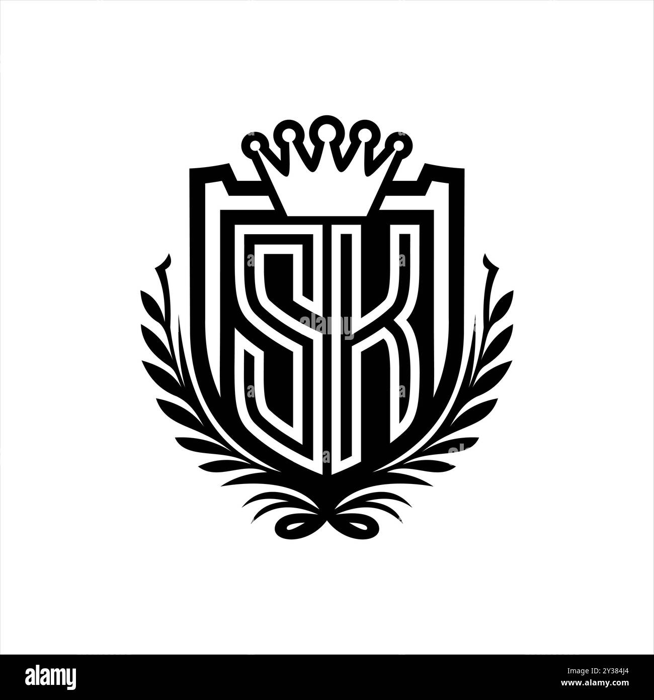 SK Letter logo heraldic shield shape with crown, vintage shield on ...