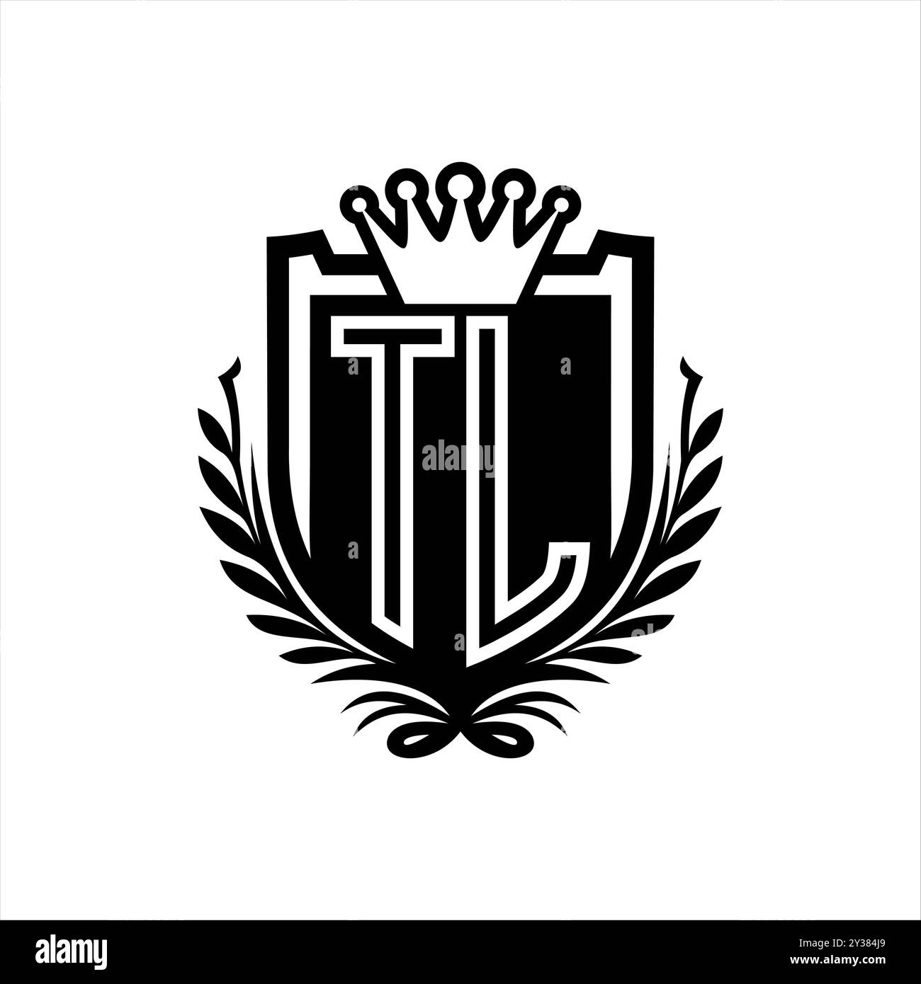 TL Letter logo heraldic shield shape with crown, vintage shield on ...
