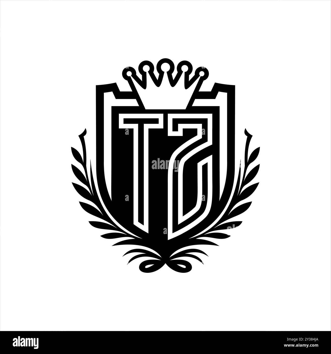 TZ Letter logo heraldic shield shape with crown, vintage shield on white background template ...