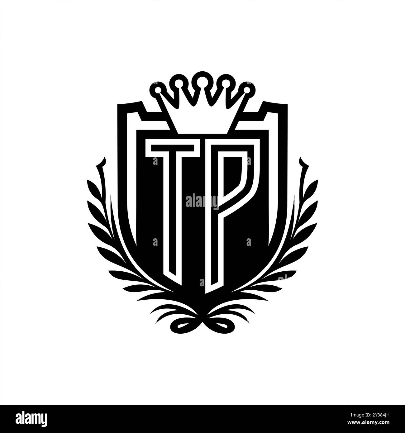 TP Letter logo heraldic shield shape with crown, vintage shield on ...
