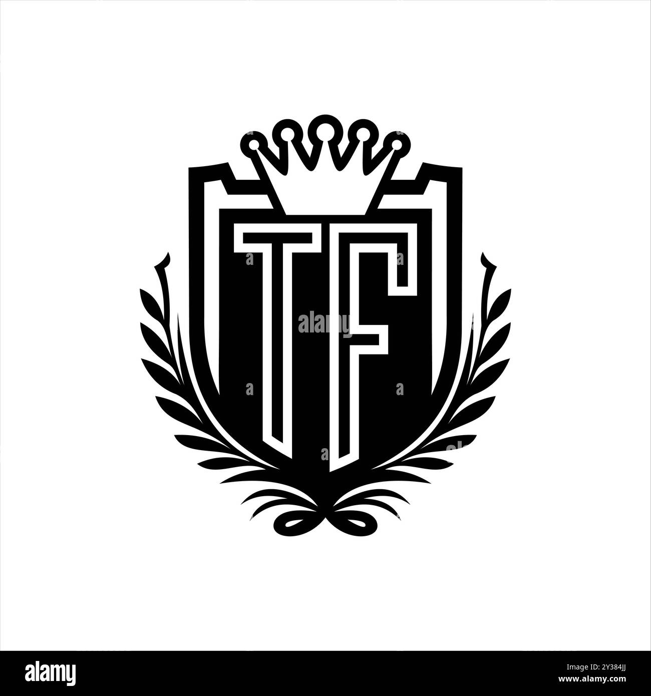 TF Letter logo heraldic shield shape with crown, vintage shield on ...