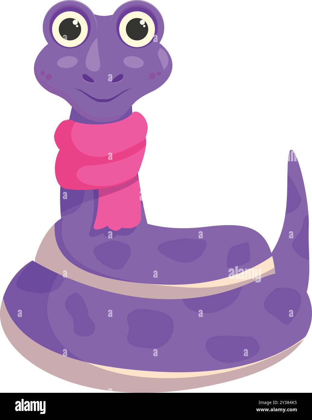 Cute cartoon snake with purple scales is wearing a pink scarf and ...