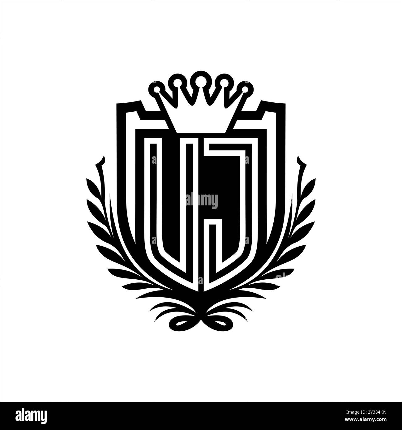 UJ Letter logo heraldic shield shape with crown, vintage shield on ...