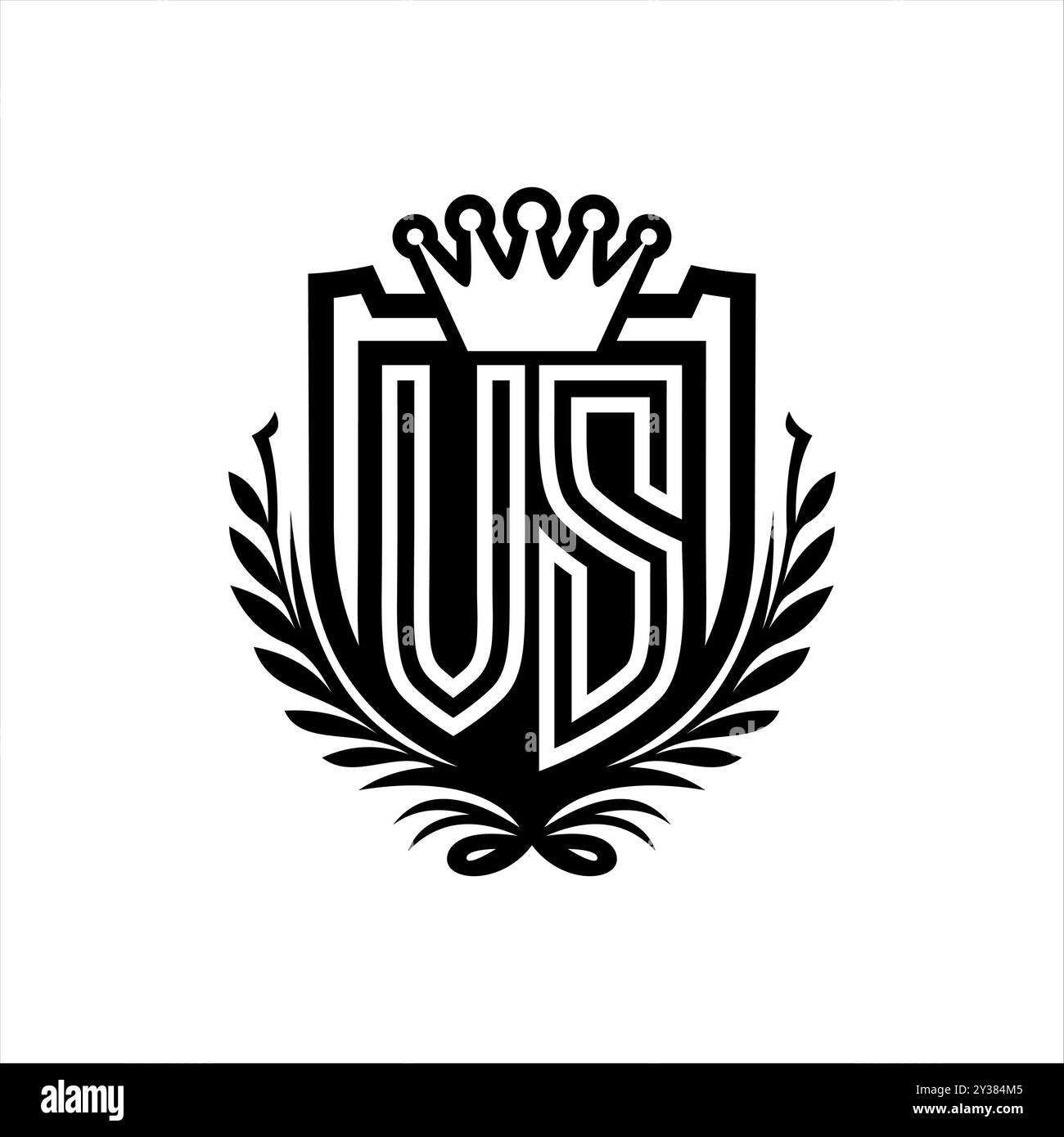 VS Letter logo heraldic shield shape with crown, vintage shield on ...