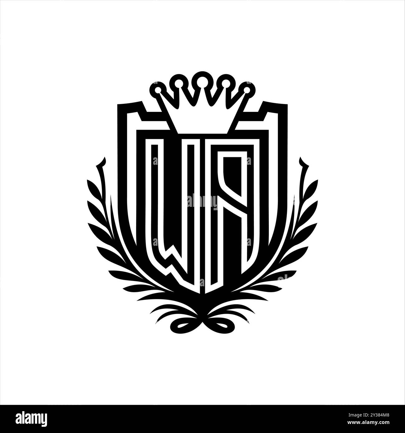 WA Letter logo heraldic shield shape with crown, vintage shield on ...