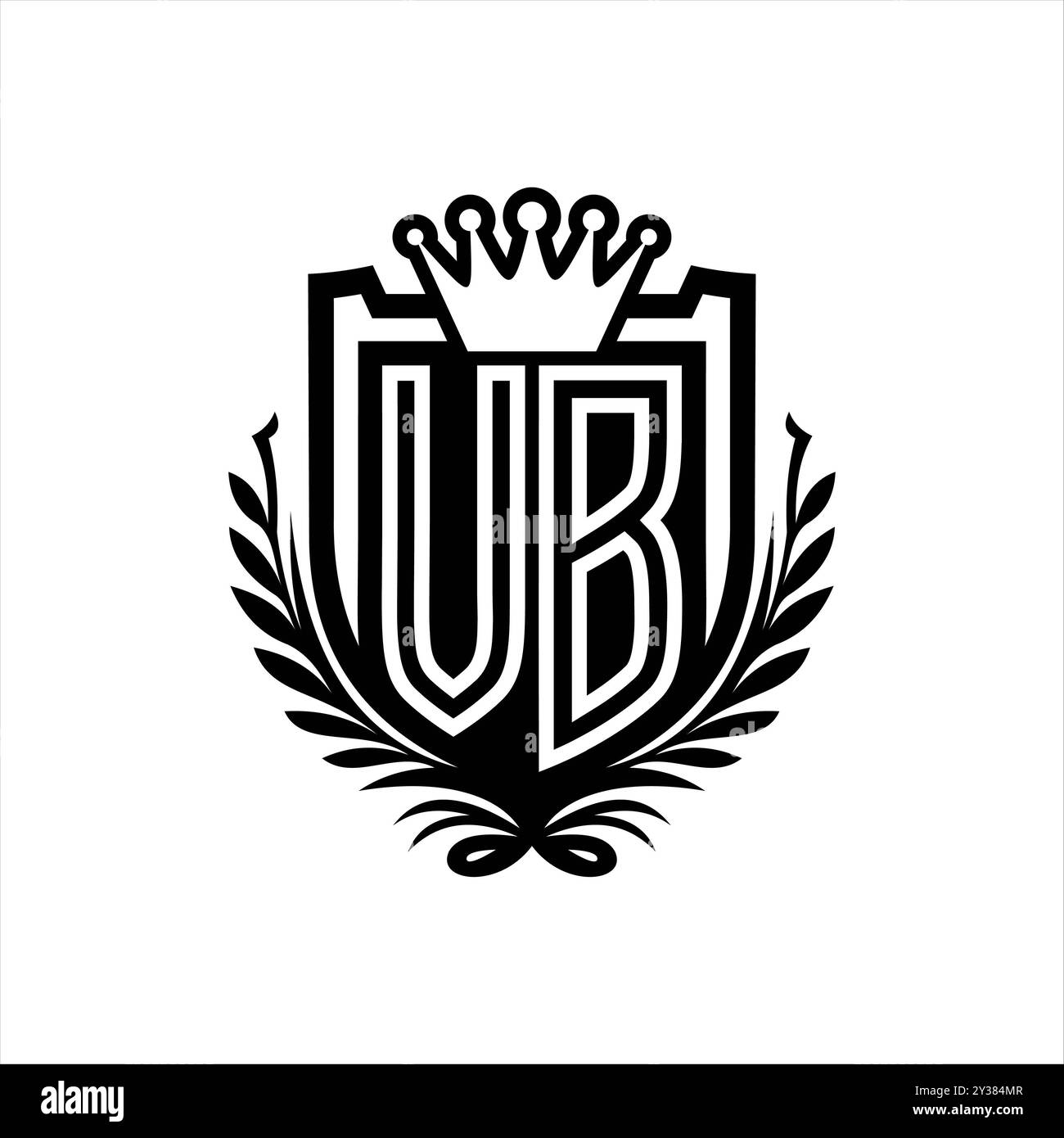 VB Letter logo heraldic shield shape with crown, vintage shield on ...