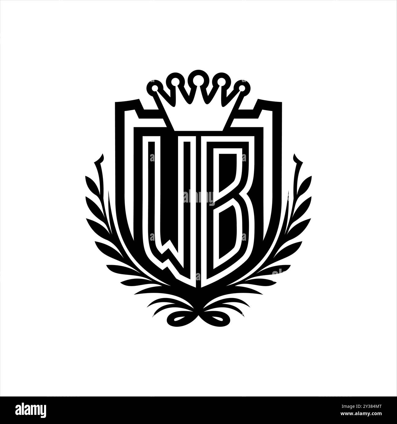 WB Letter logo heraldic shield shape with crown, vintage shield on ...