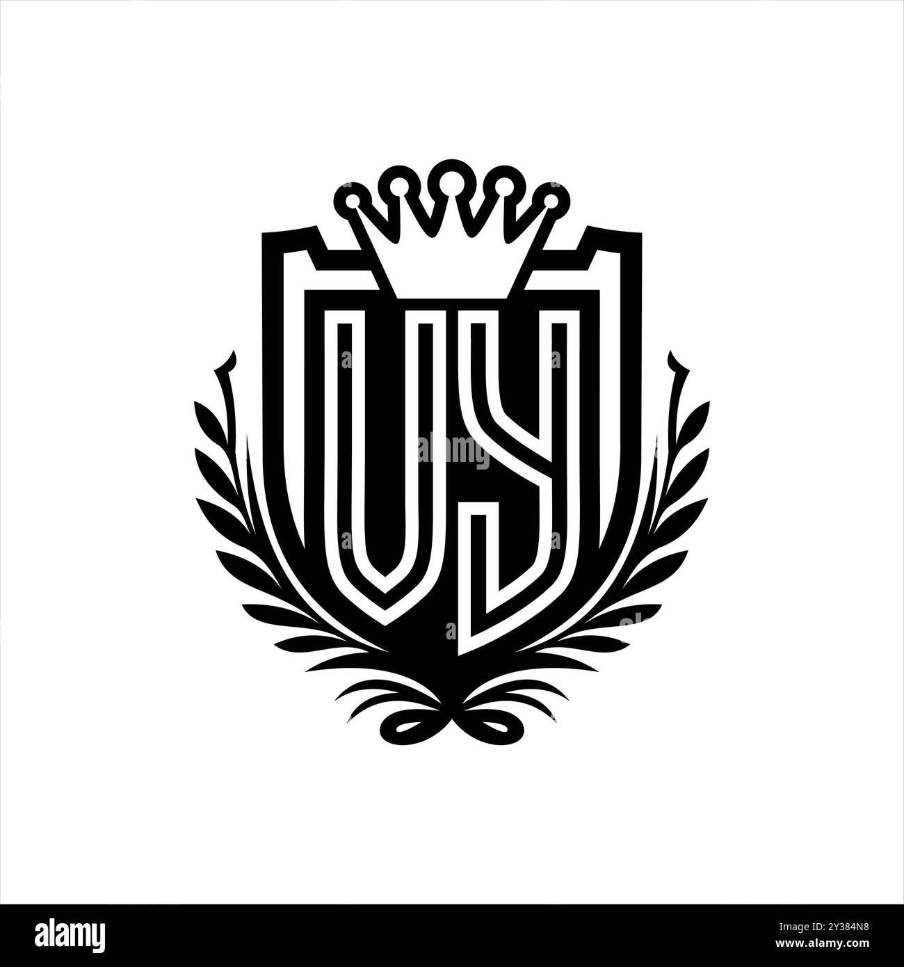 VY Letter logo heraldic shield shape with crown, vintage shield on white background template ...