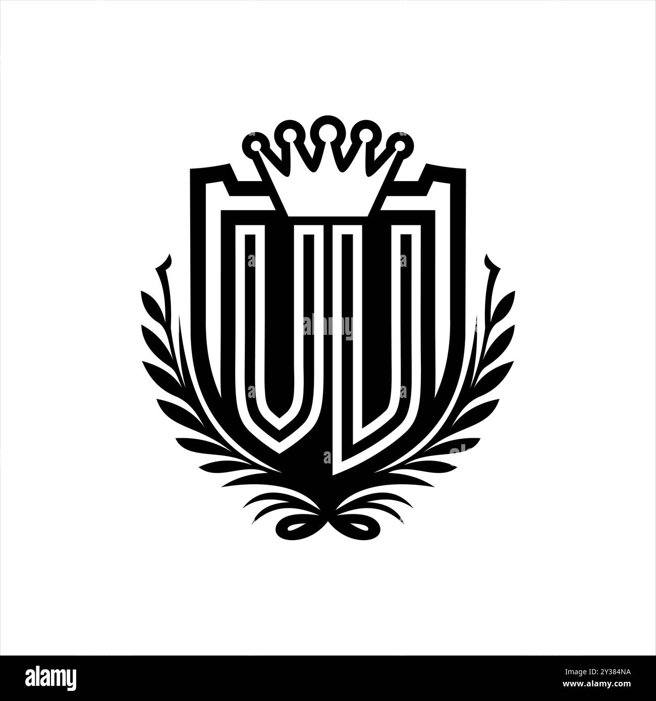 VU Letter logo heraldic shield shape with crown, vintage shield on ...