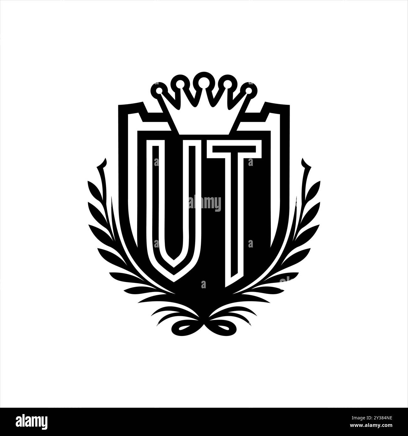 VT Letter logo heraldic shield shape with crown, vintage shield on ...