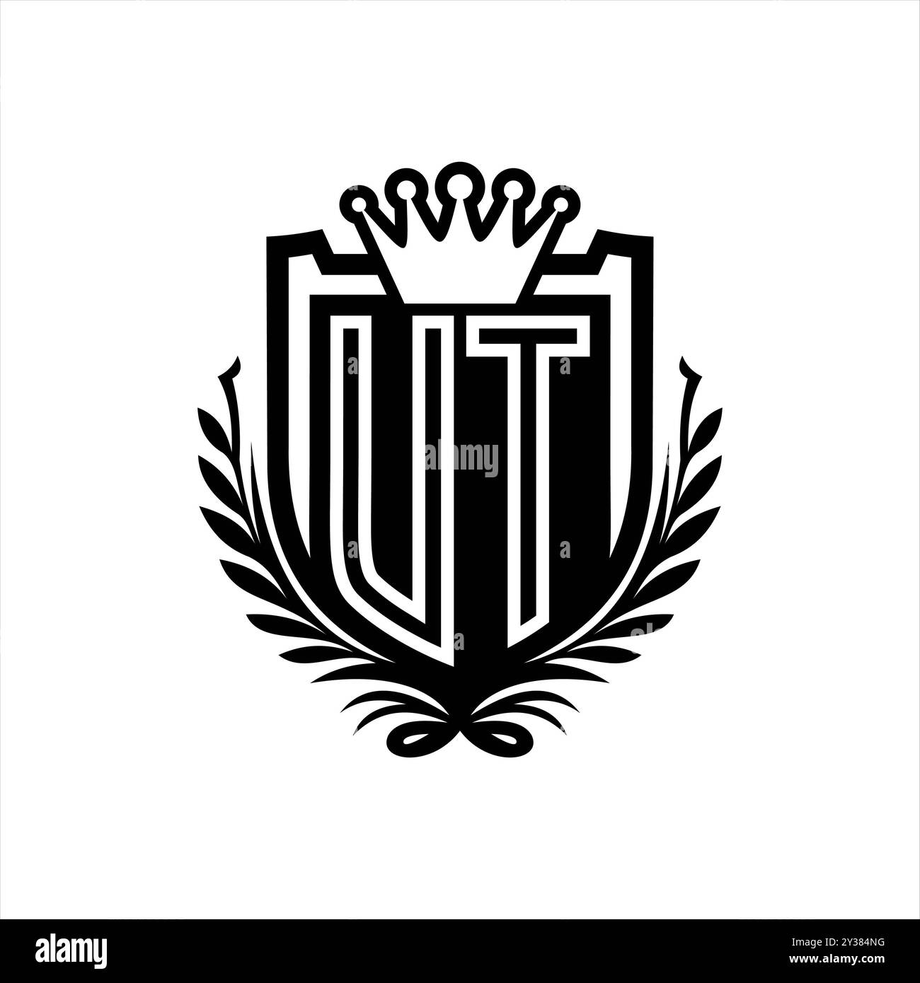 UT Letter logo heraldic shield shape with crown, vintage shield on ...
