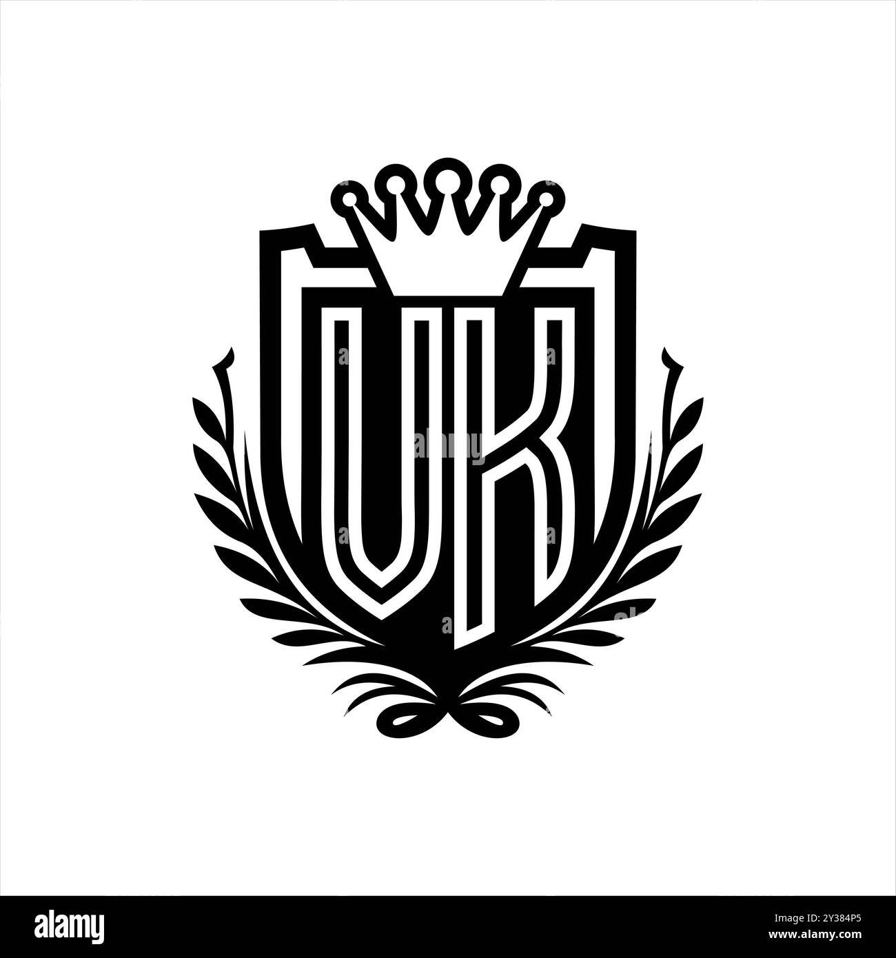 VK Letter logo heraldic shield shape with crown, vintage shield on white background template ...
