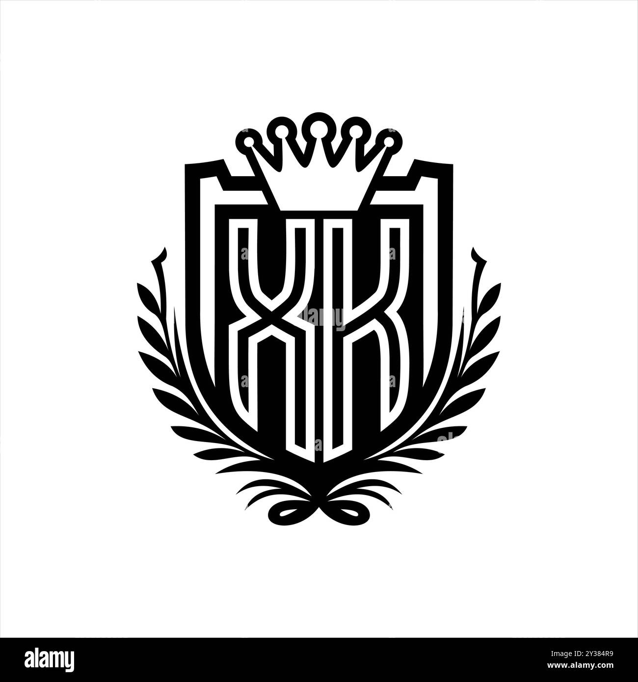 XK Letter logo heraldic shield shape with crown, vintage shield on ...