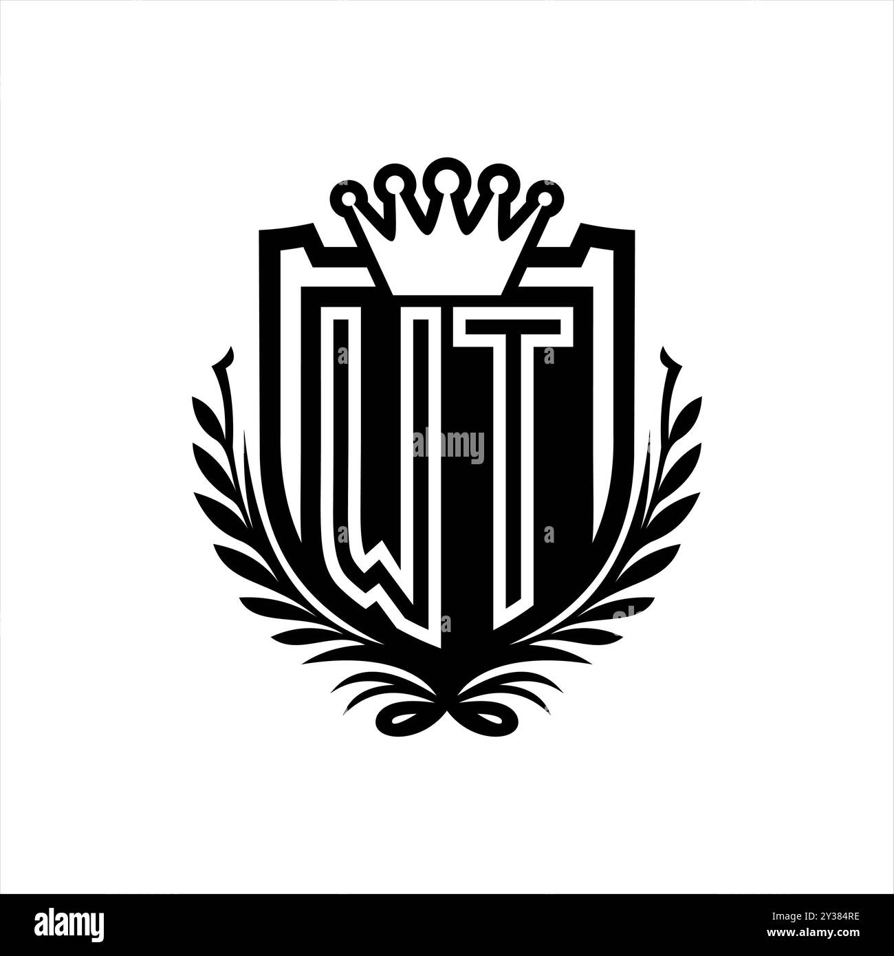 WT Letter logo heraldic shield shape with crown, vintage shield on ...