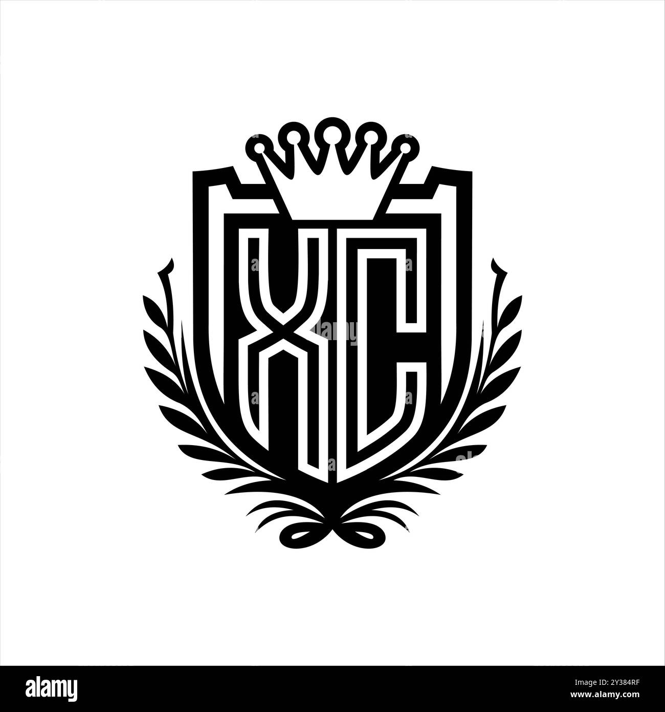 XC Letter logo heraldic shield shape with crown, vintage shield on white background template ...