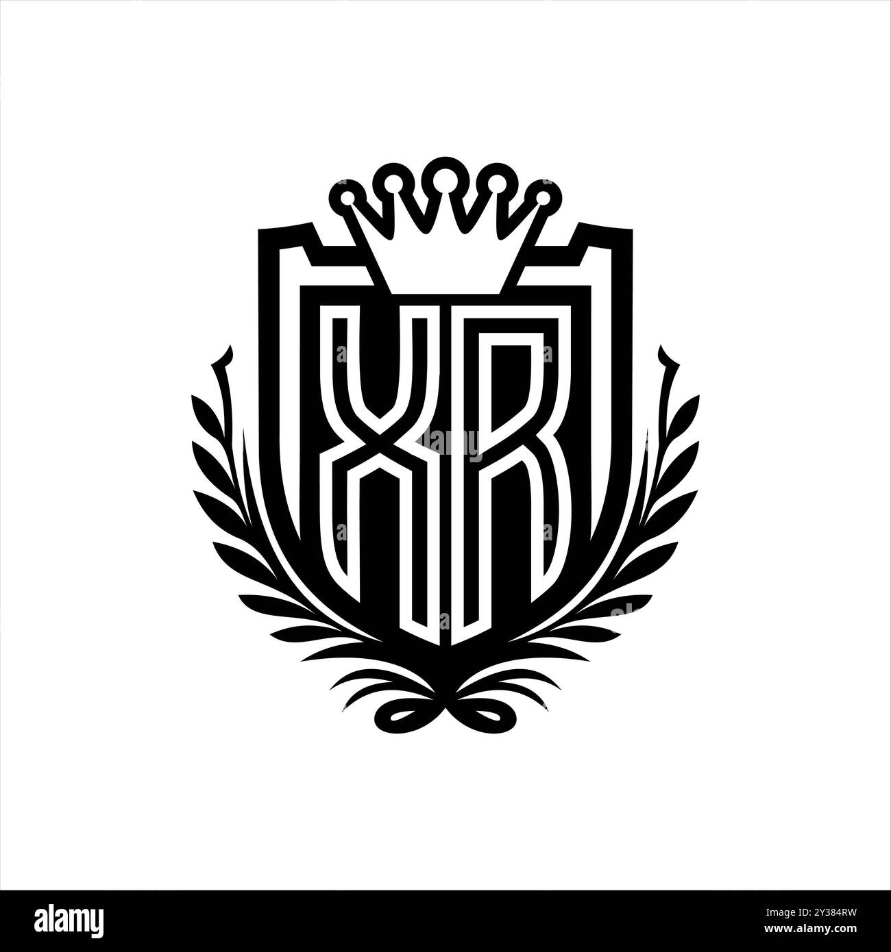 XR Letter logo heraldic shield shape with crown, vintage shield on ...