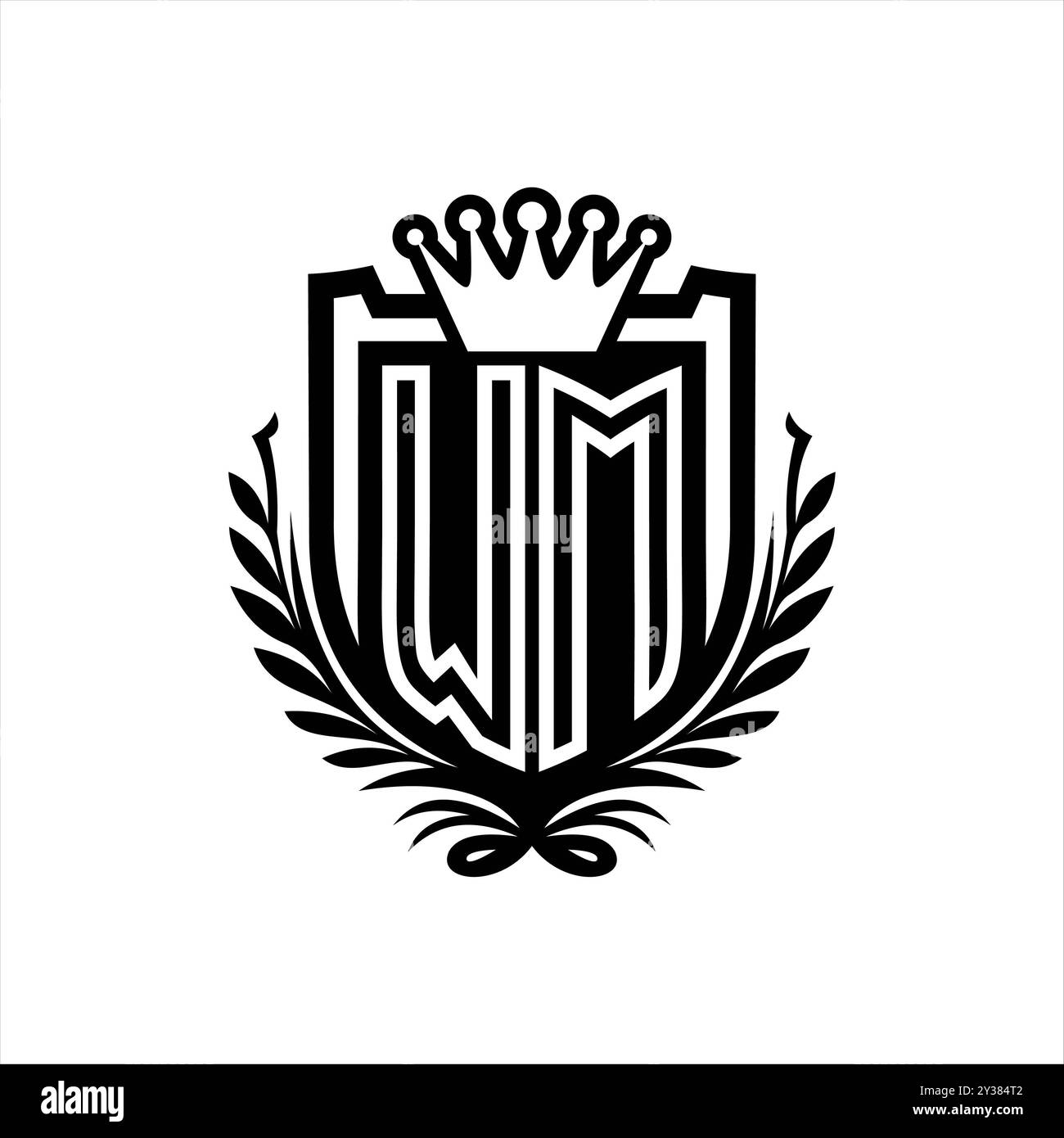 WM Letter logo heraldic shield shape with crown, vintage shield on ...