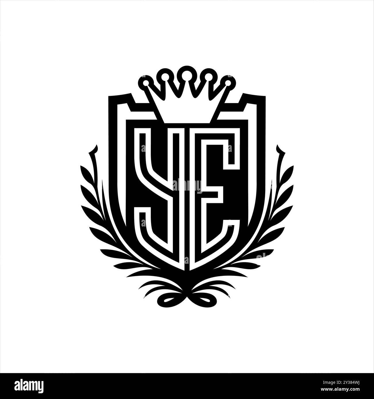 YE Letter logo heraldic shield shape with crown, vintage shield on ...