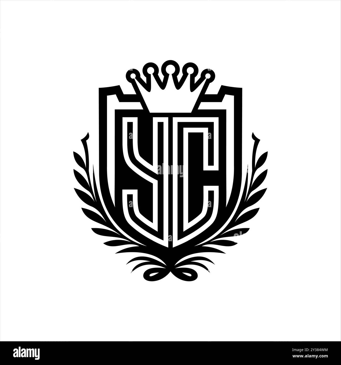 YC Letter logo heraldic shield shape with crown, vintage shield on ...