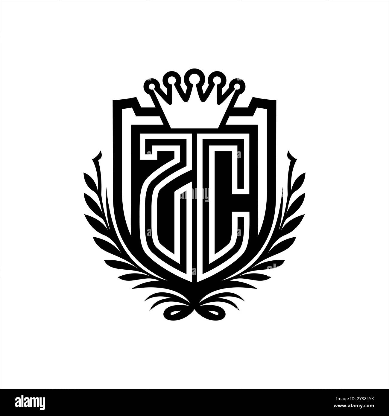 ZC Letter logo heraldic shield shape with crown, vintage shield on white background template ...