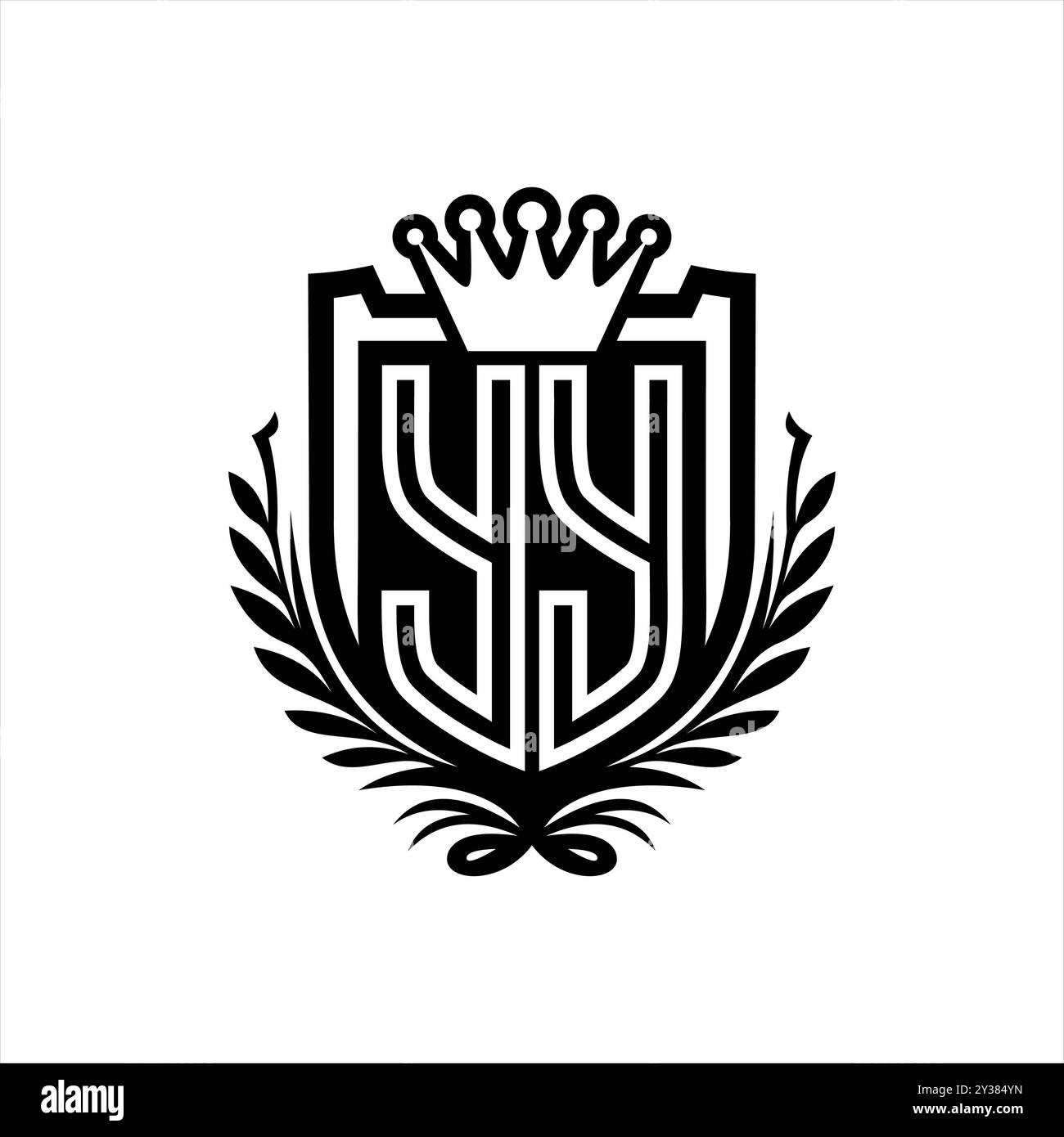 YY Letter logo heraldic shield shape with crown, vintage shield on ...