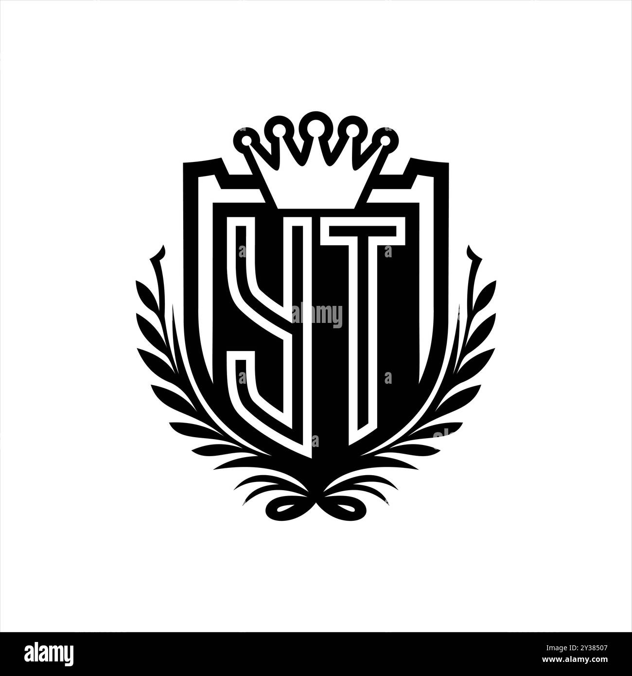 YT Letter logo heraldic shield shape with crown, vintage shield on ...