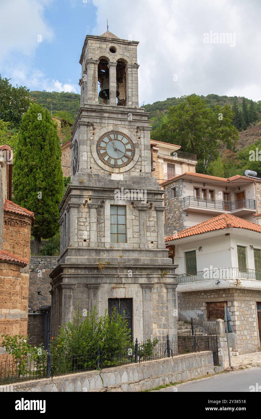 Taxiarches church and its tower clock at Lagkadia village,Arkadia ...