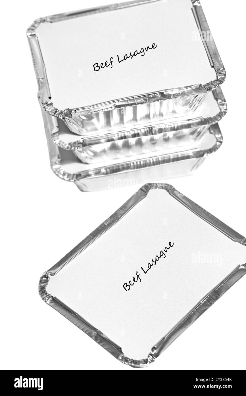 Beef lasagne meals in individual foil tray containers ready for ...