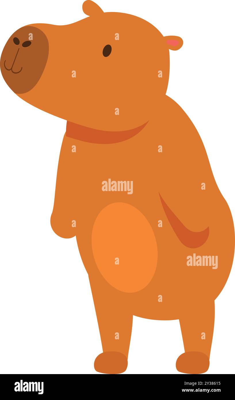 Cartoon capybara standing on two legs and looking up, isolated on a ...