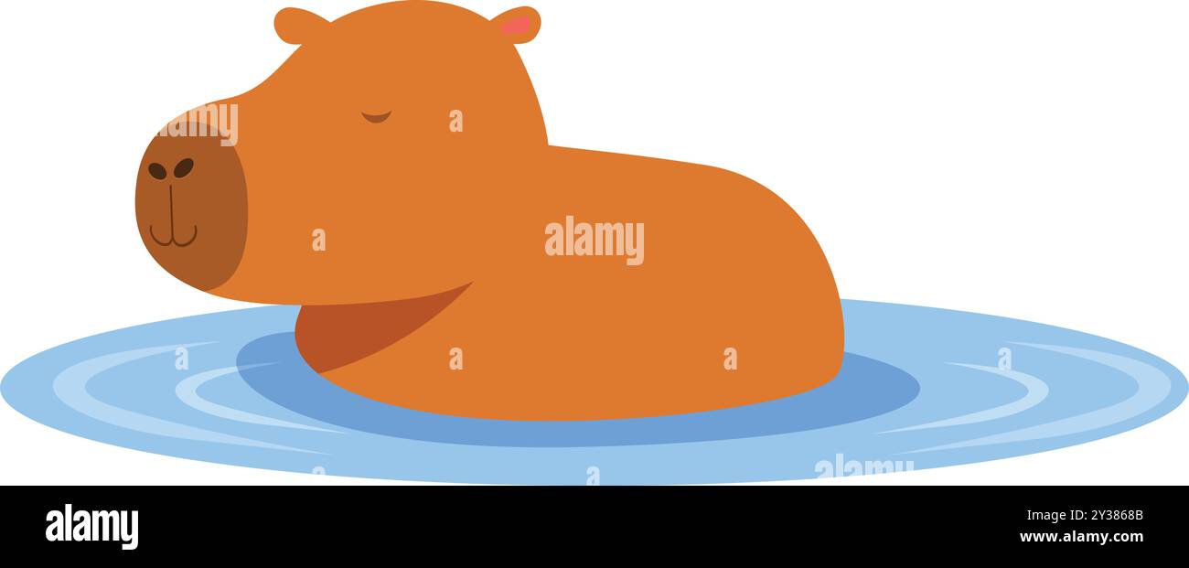 Cute cartoon capybara relaxing in water, a cheerful and simple ...