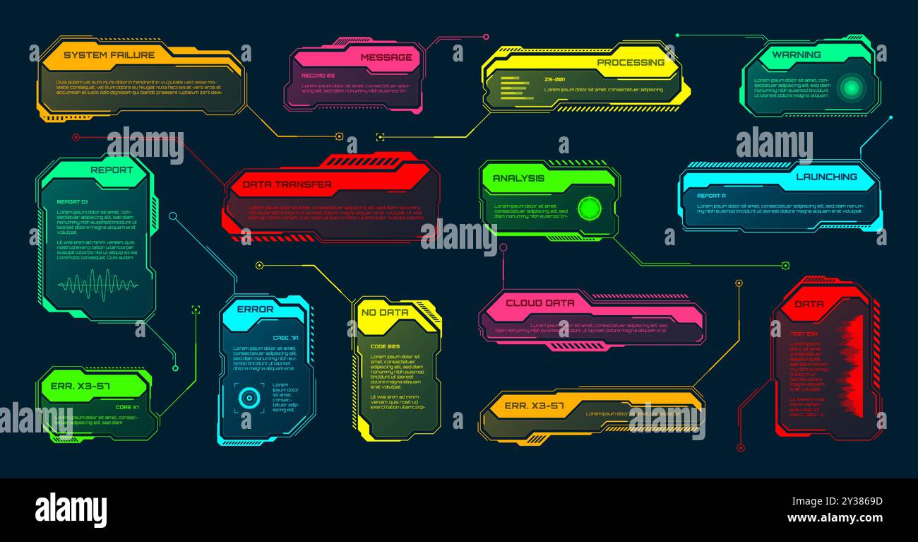 Futuristic HUD or UI elements. Sci-fi user interface text boxes ...