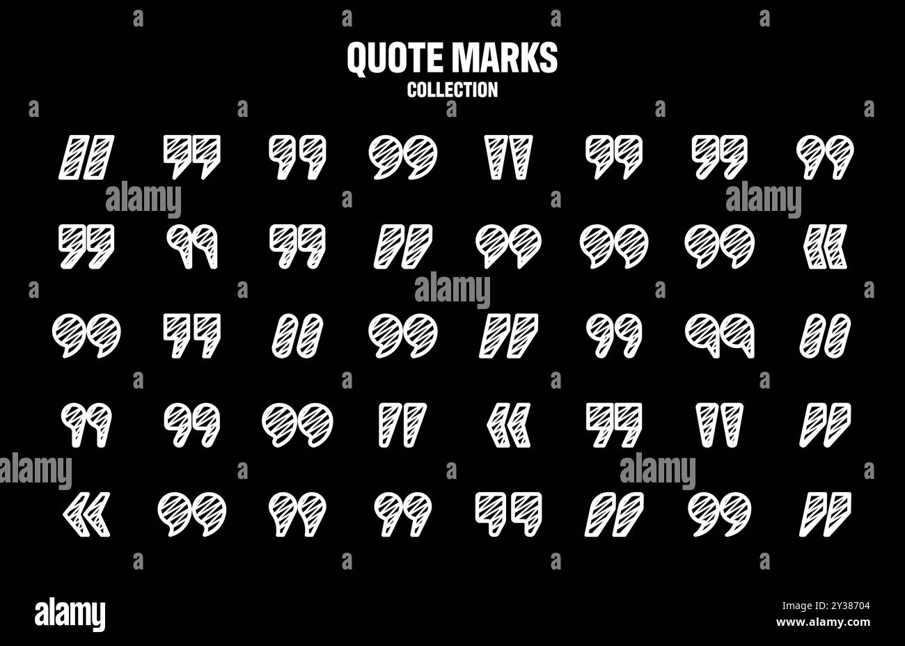 Hatched text quotation marks. Hand drawn quotes icon. Typographic ...