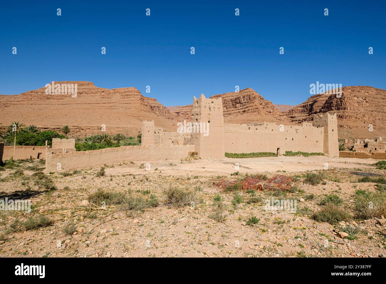 mud and adobe architecture, Ifri kasbah, Ziz river valley, Atlas ...