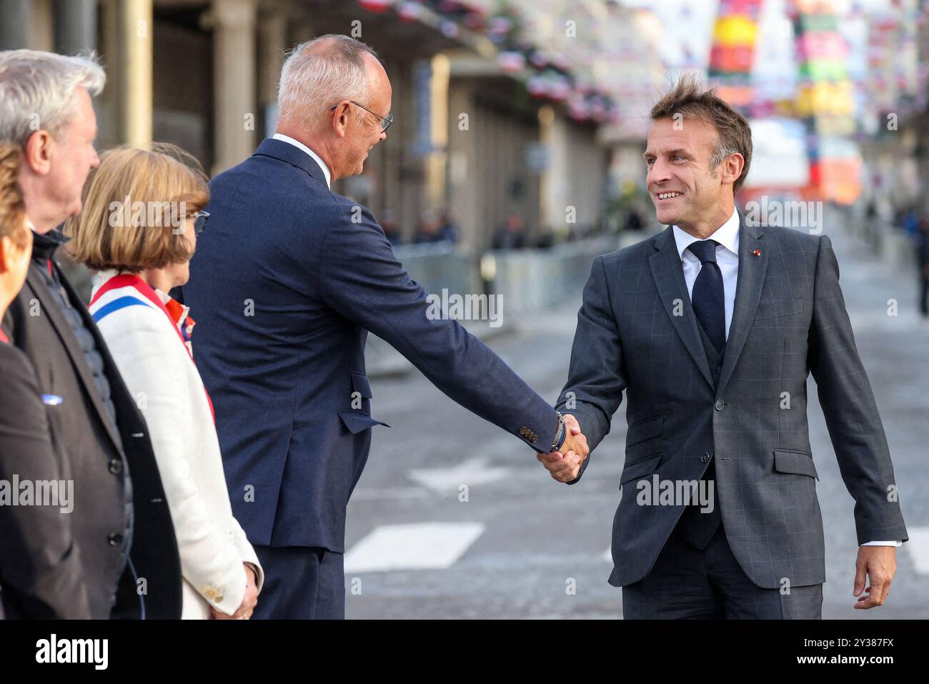 President Emmanuel Macron shakes hands with Mayor of Le Havre Edouard ...