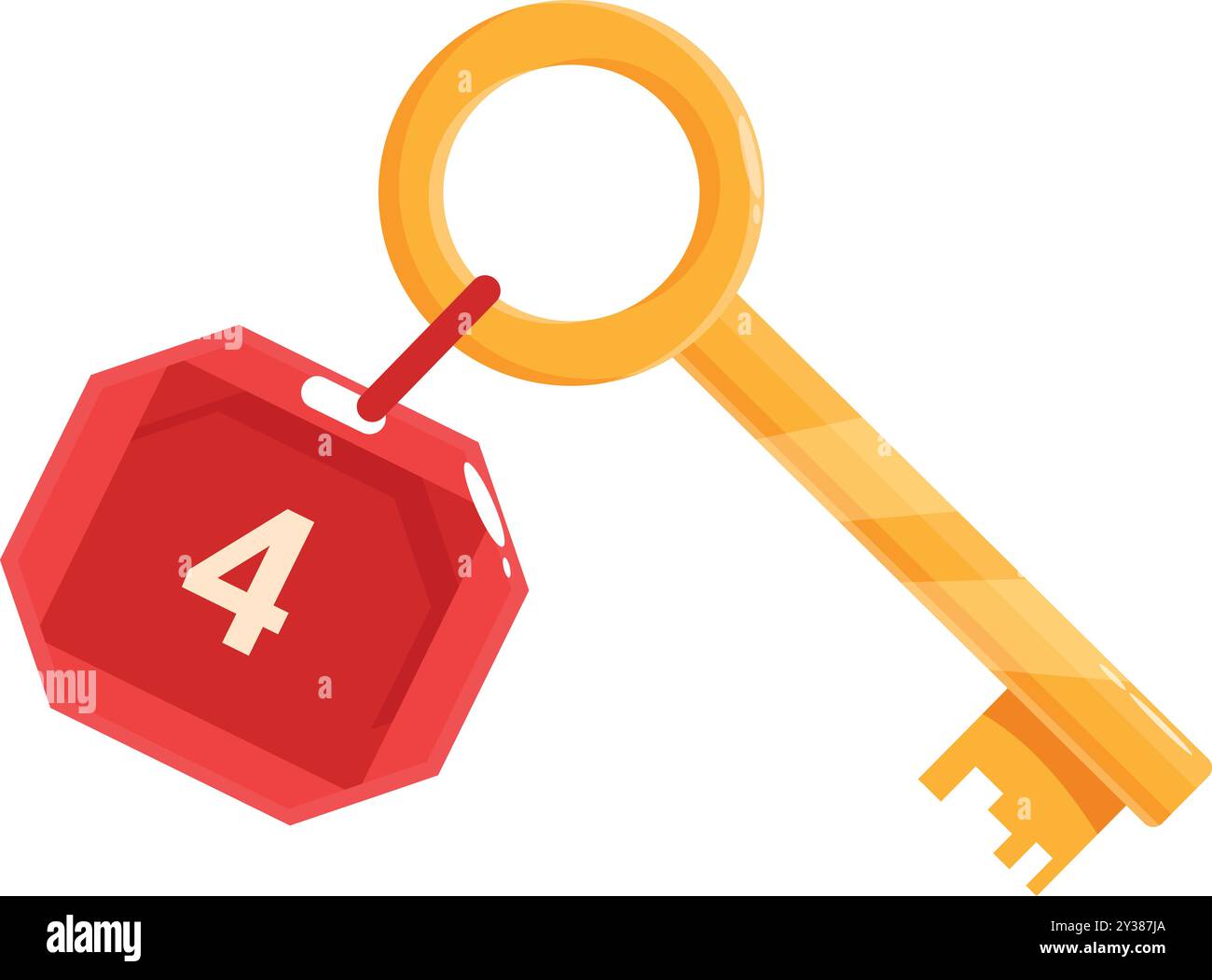 Golden key with red label showing number four is hanging, concept for ...
