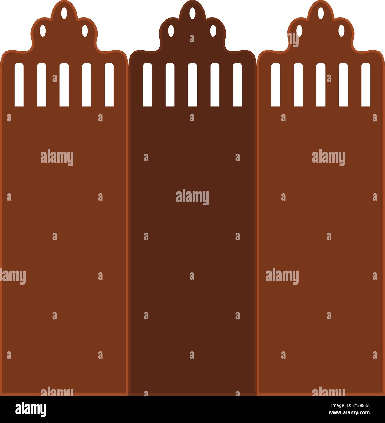 Brown room divider with decorative elements standing on white ...