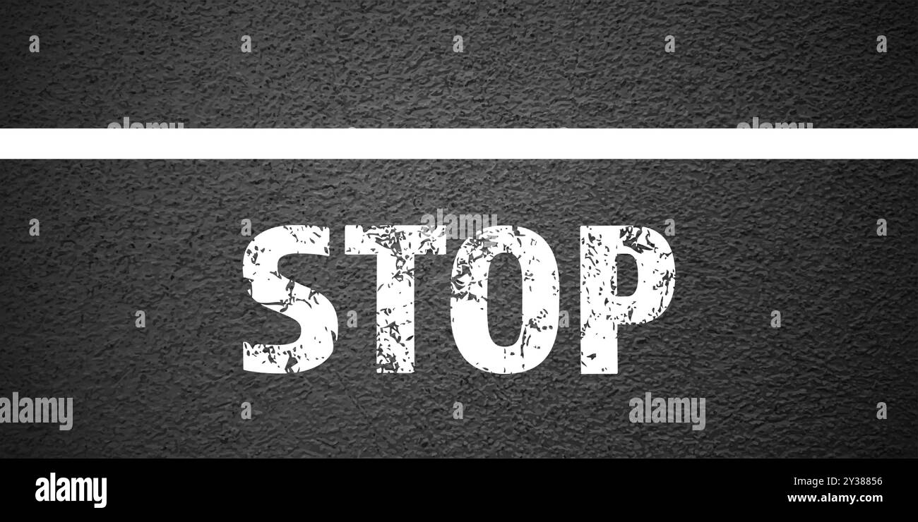 Asphalt road with stop lane marking, concrete highway surface, texture ...