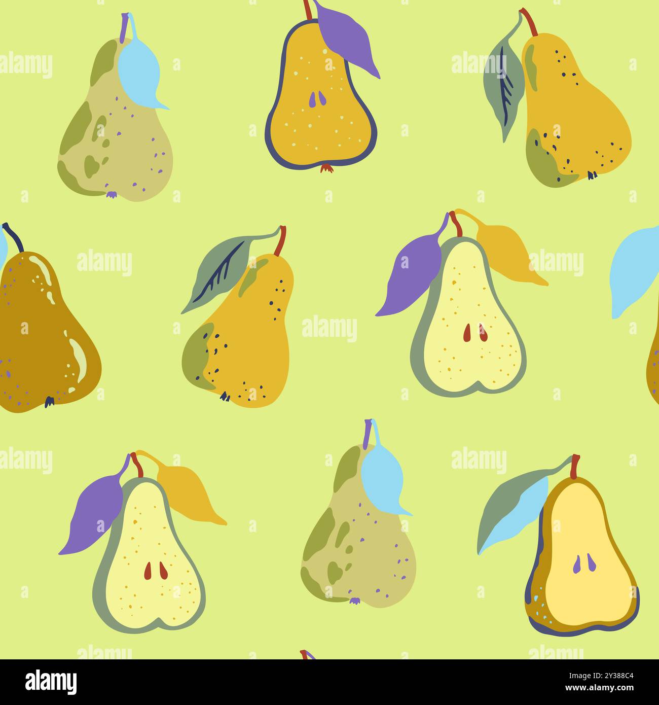 Seamless pattern with pears and half of pears in abstract minimalistic ...