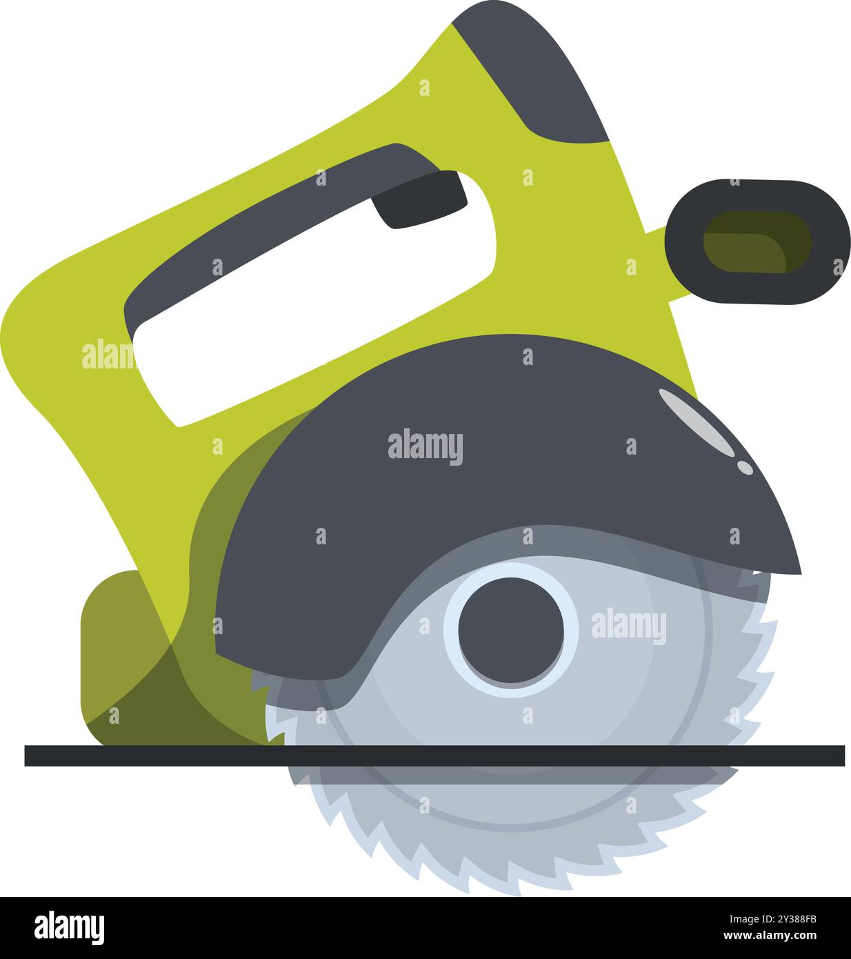 Circular saw cutting through a plank of wood, creating sawdust Stock ...