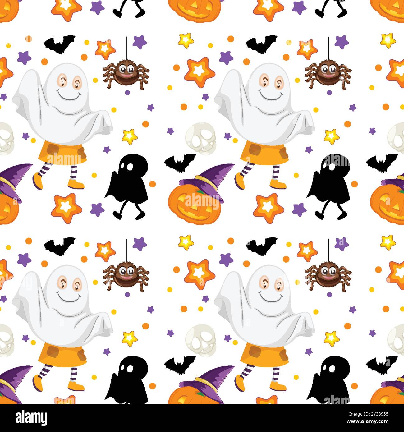 Colorful Halloween characters and symbols in a pattern Stock Vector ...
