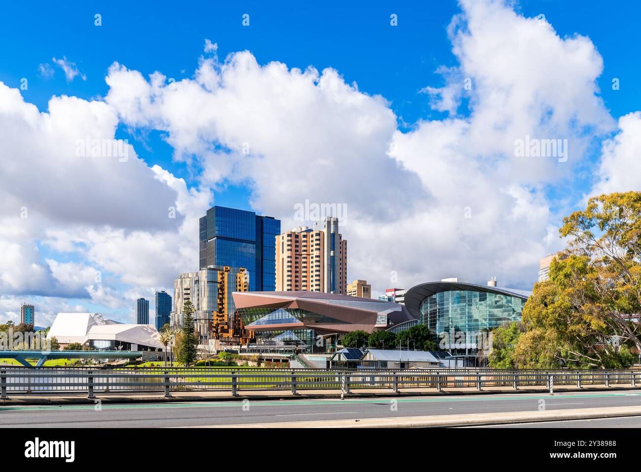 Adelaide Riverbank skyline viewed across Torrens river from Montefiore ...