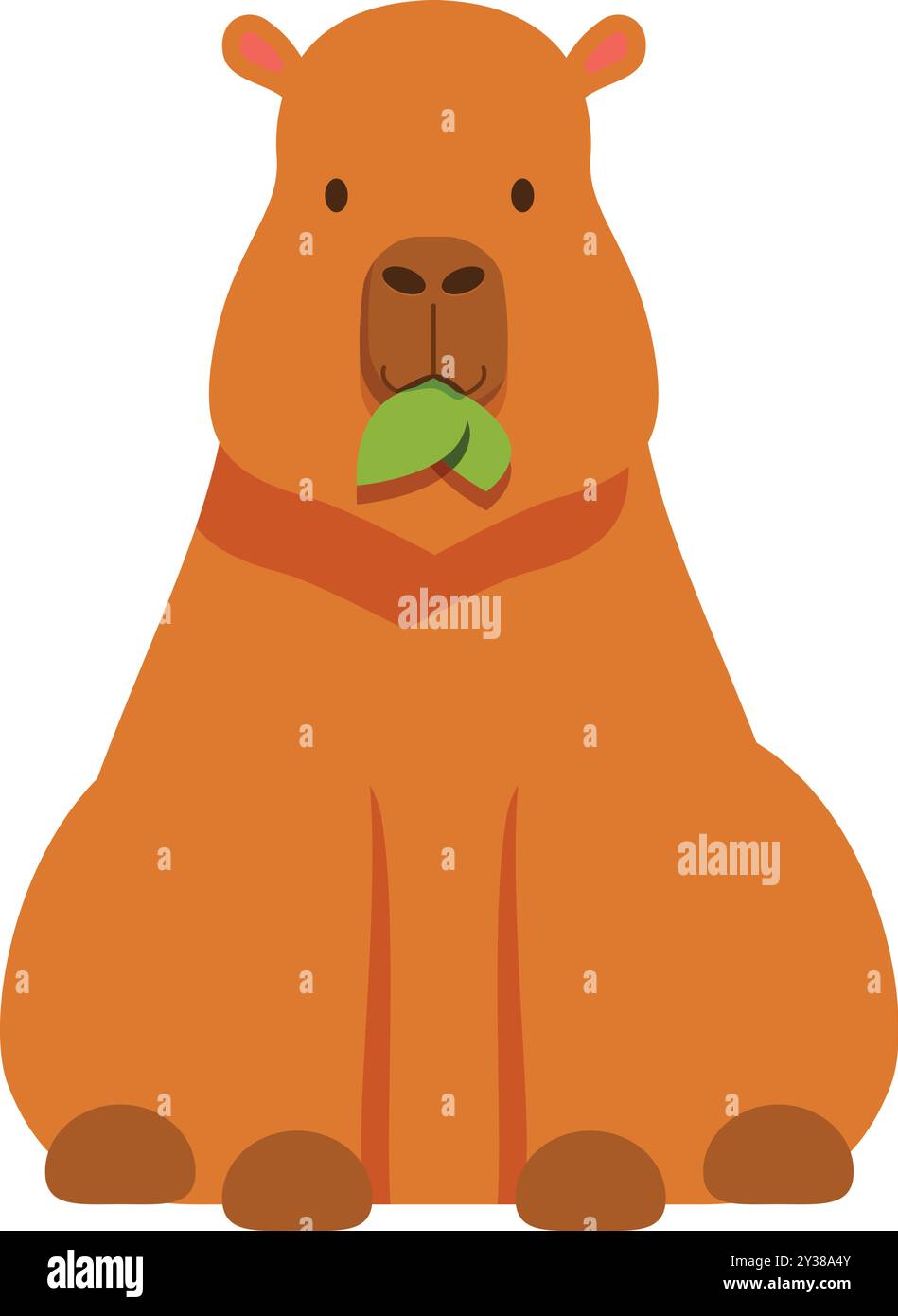 Cartoon capybara sitting and eating green leaves Stock Vector Image ...