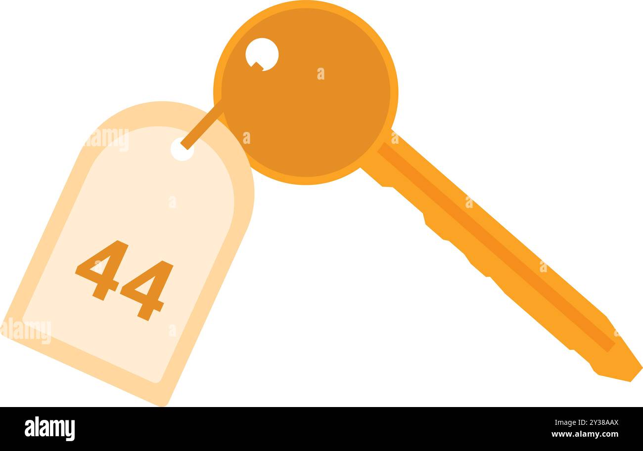 Gold metal key with key tag attached, key tag has number forty four on ...