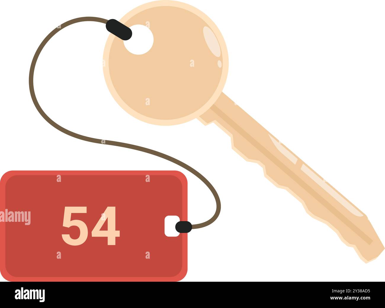Golden hotel room key with red tag number fifty four is hanging on ...